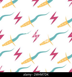 Witches school of magical objects seamless pattern in flat style. Broom ...