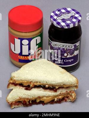Jif and Smuckers Peanut Butter and Jelly Sandwiches Stock Photo - Alamy