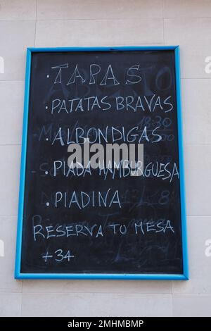 Spanish Bar Menu on Chalkboard outside Valencian Restaurant, Spain ...