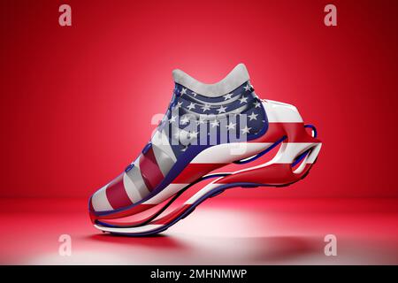 Colorful yellow sneakers with the American flag on the sole. The ...