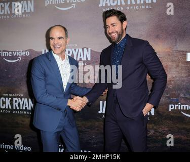Michael Kelly, left, and John Krasinski attend the premiere of Amazon ...