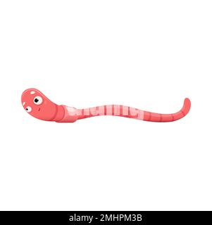 Cute pink worm crawling and smiling, cheerful earthworm with funny face ...