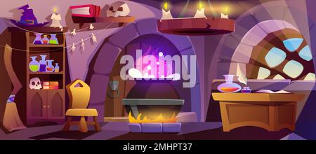 Magician room interior design. Vector cartoon illustration of ...