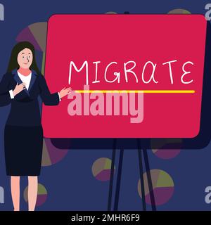Text caption presenting Migrate. Concept meaning to move or travel from ...