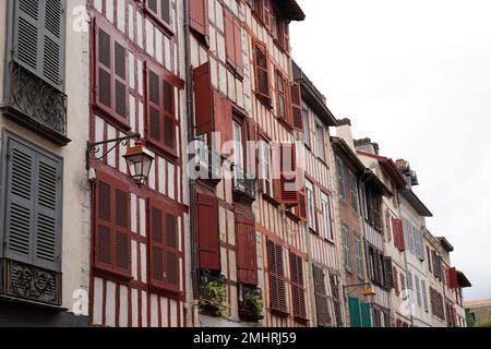 Old buildings in bask Bayonne town in basque country in France ...