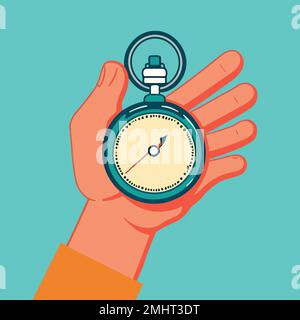 blue pocket stopwatch object in a white human hand Stock Vector Image ...
