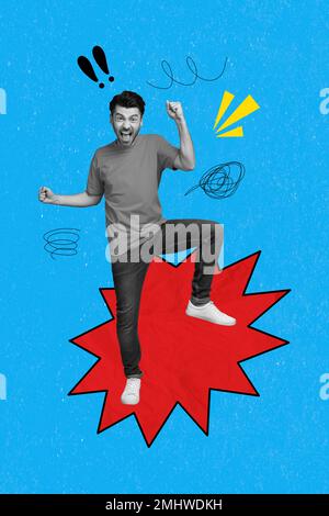 Creative collage image of annoyed angry guy fight leg kick bellying ...
