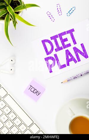 Sign displaying Diet Plan. Business concept Use of specific intake of ...