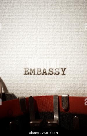 Embassy word written with a typewriter Stock Photo - Alamy