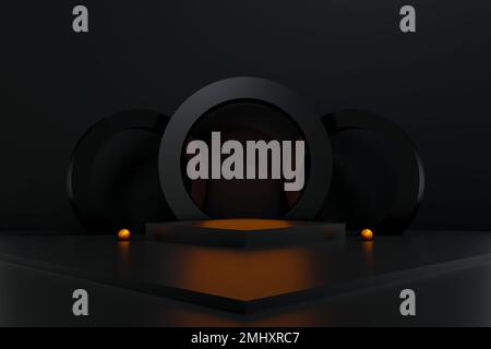 black podium minimal on stage with black and goden platform. stage to ...