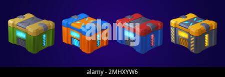 Game futuristic boxes, future technology chests. Icons of sci-fi ...