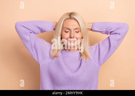 Photo of optimistic young lady hold telephone wear orange t-shirt jeans ...