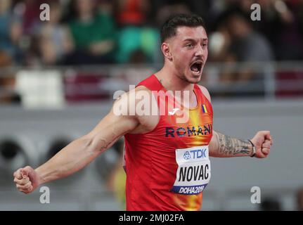 Alexandru Mihaita Novac, of Romania, reacts while competing in the men ...