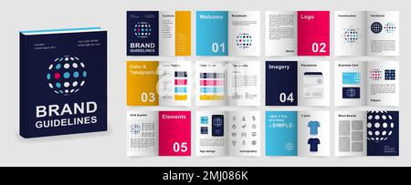 Red Brand Guidelines template. Brand Manual presentation in A4 size. Logo Guideline mockup. Logo ...