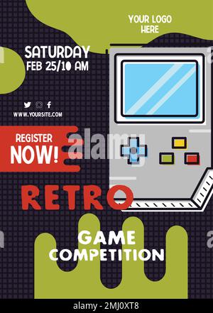 Retro Gaming Social media post template with vintage PC. Classic Games ...