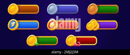 Game bars with gold coins, star, power symbol, plus and x2. Game UI ...
