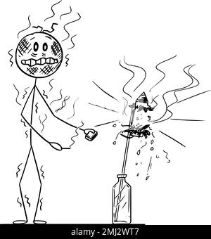 Person Lighting Firework, Vector Cartoon Stick Figure Illustration ...
