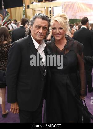 Ian McShane, left, and Gwen Humble arrive at the 71st Primetime Emmy ...
