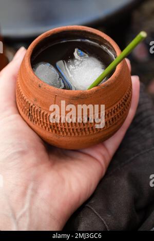 Canchánchara, cocktail made from rum, honey, lemon, water and ice, from ...