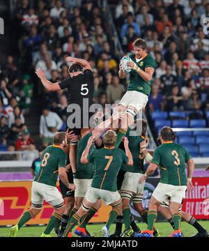 South Africa's Eben Etzebeth wins a line out during the rugby union ...