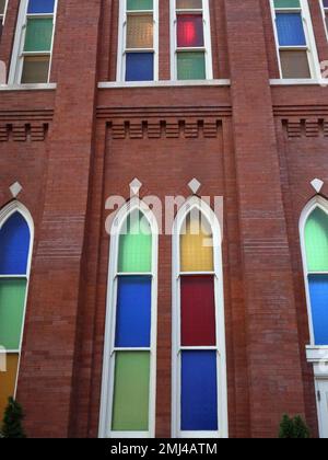 Stained glass windows-exterior of Ryman Auditorium Stock Photo - Alamy