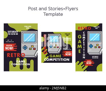 Retro Gaming Social media post template with vintage PC. Classic Games ...