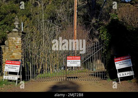 Park Closed due to hazardous conditions sign at entrance to Dry Creek ...