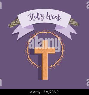Holy week. The cross with the crown of thorns and the white cloth ...