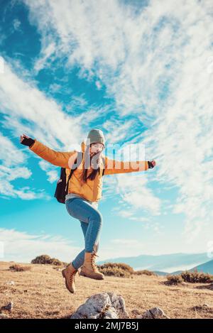 woman backpacker enjoy the view at mountain Stock Photo - Alamy