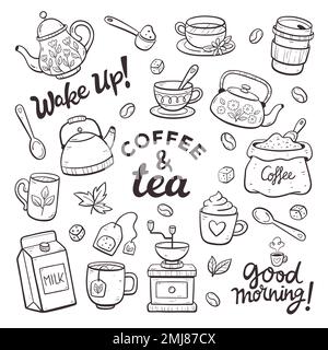 collection teapots and coffee maker cup sugar Stock Vector Image & Art ...