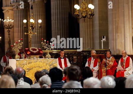 The Crown of Thorns relic is on display during a ceremony in St Germain ...