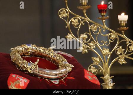 The Crown of Thorns relic is on display during a ceremony in St Germain ...