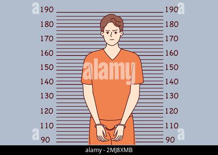 Criminal mugshot. Cartoon thief character in striped outfit, holding ...