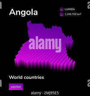 Angola 3D map. Stylized neon digital isometric striped vector Map of ...