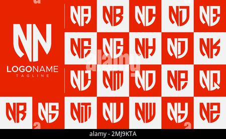 Set of N lettermark logo design in shield form. N letter logo resource ...