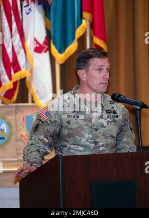 Col. Kent G. Solheim, 165th Infantry Brigade commander, speaks during a ...