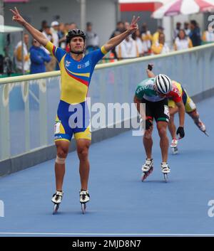 CORRECTS DATE - Pedro Causil of Colombia celebrates after winning the ...