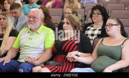 Amanda Hunt, left, aunt of Brelynne "Breezy" Otteson, receives a hug ...