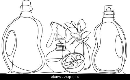 Plastic bottles one line continuous drawing. Empty plastic bottles ...