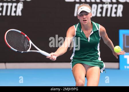 Alina Korneeva in action against Ena Koike in their Girl's Singles ...