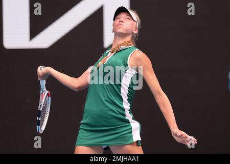 Alina Korneeva in action against Ena Koike in their Girl's Singles ...