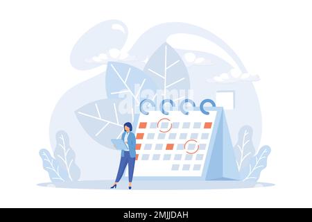 Schedule planning illustration. Characters planning work tasks, filling ...