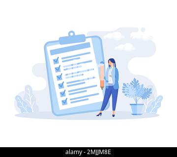 Characters Filling Survey Form, putting Check Marks on Checklist, User Experiences Concept ...