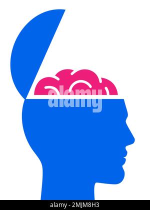 Silhouette Brain Inside Open Head Drawing Stencil Vector Drawing Stock ...