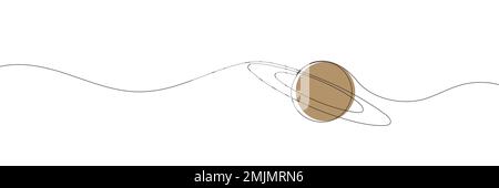 Continuous one line drawing Saturn Planet. Solar system. Vector Stock ...