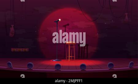 Stand up stage with mic and stool. Comedy show, music contest, karaoke ...