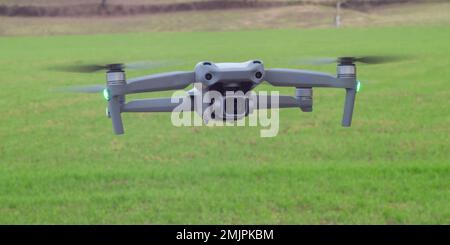 Lombardy, Italy - Jan 2002 Flying 4k gimbal camera drone hovering over ...
