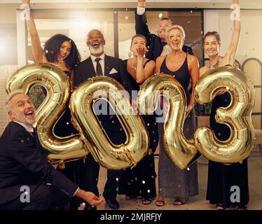 A happy new year 2023 social media poster with classic gold numbers ...