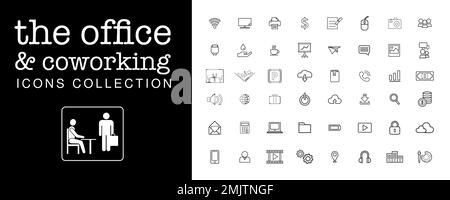 Office coworking icons, line symbols, web signs, vector set, isolated ...