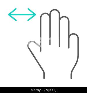Three fingers flick right thin line icon, gesture and hand, click sign ...